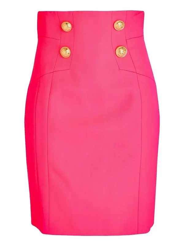 Balmain Button-embellished Wool Pencil Skirt - Bright Pink