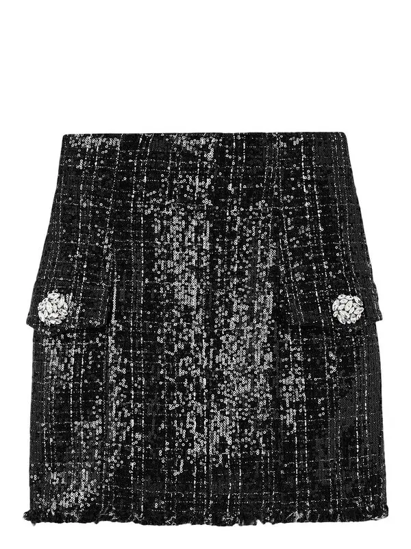 Balmain Crystal-embellished Sequined Tweed Mini Skirt - Black