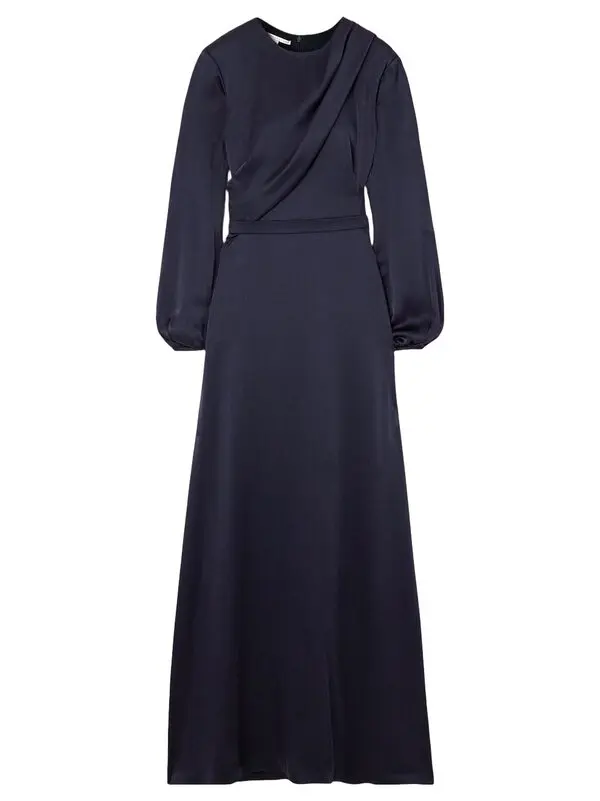 Stella McCartney Asymmetric Draped Satin Gown - Navy