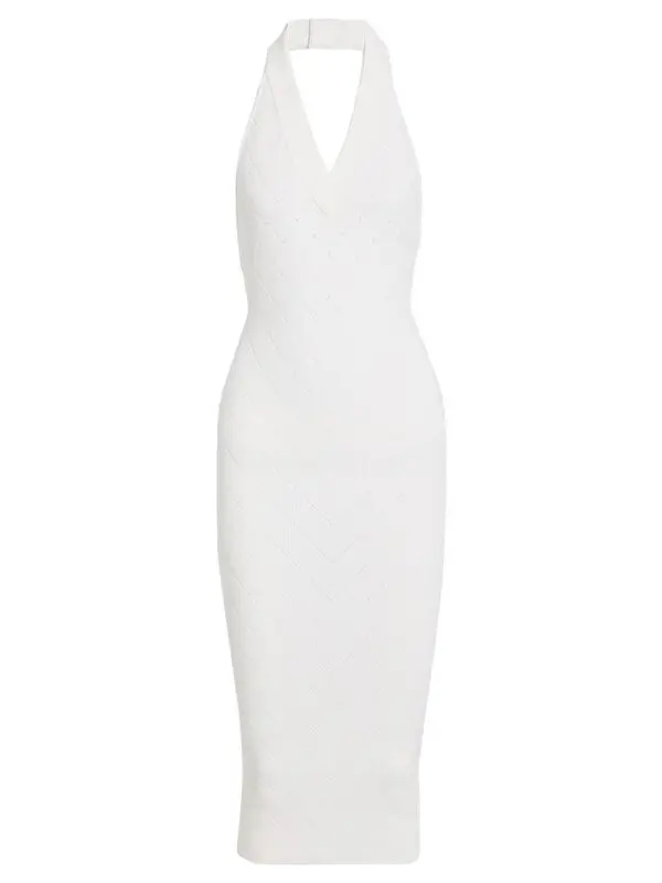 Balmain Jacquard-knit Halterneck Midi Dress - White
