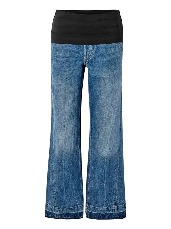 Stella McCartney Pleated Faille-paneled High-rise Straight-leg Jeans - Mid Denim