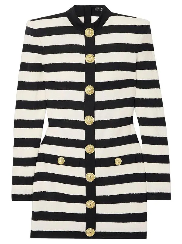 Balmain Button-embellished Striped Mini Dress - Ivory