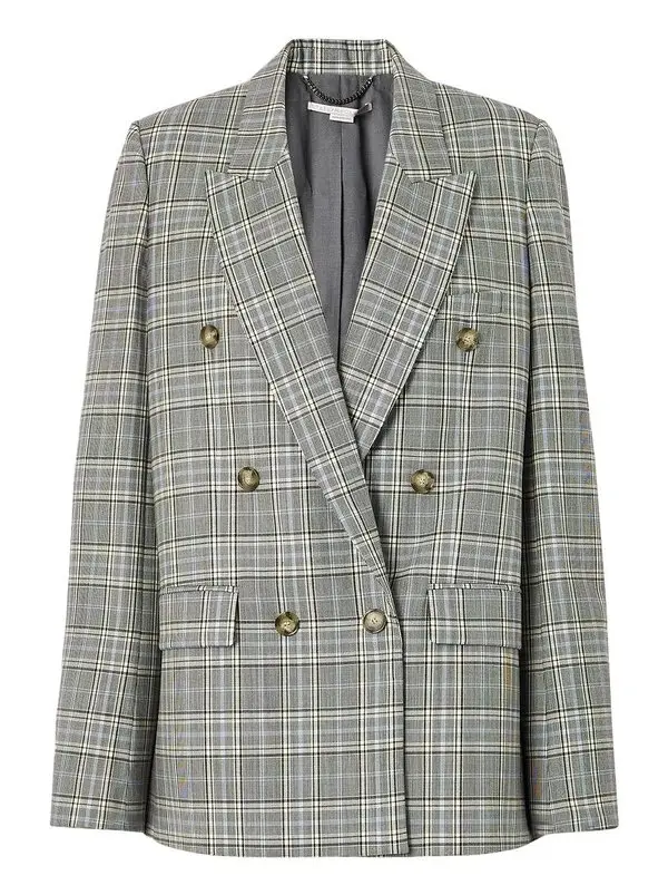 Stella McCartney Double-breasted Checked Wool Blazer - Sky Blue