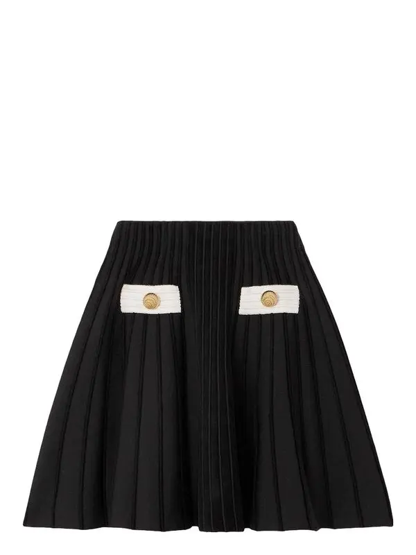 Balmain Button-embellished Knitted Mini Skirt - Black