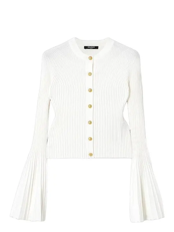 Balmain Pleated Ribbed-knit Cardigan - White