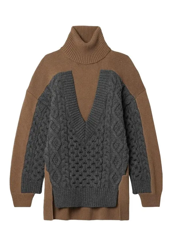 Stella McCartney Paneled Wool Turtleneck Sweater - Camel