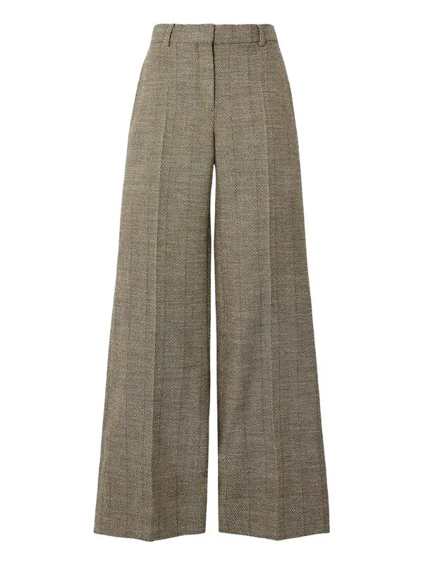 Stella McCartney Herringbone Wool-blend Wide-leg Pants - Brown