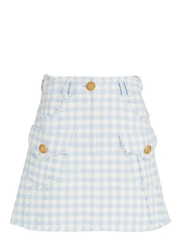 Balmain Checked Cotton-blend Bouclé-tweed Mini Skirt - Light Blue
