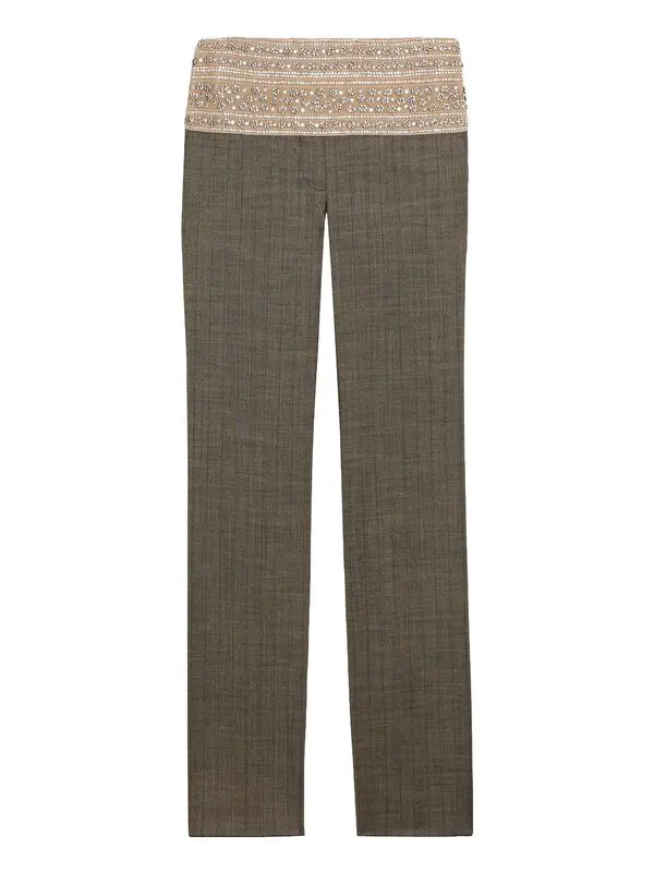 Stella McCartney Embellished Tulle Pinstriped Slim-leg Pants - Taupe