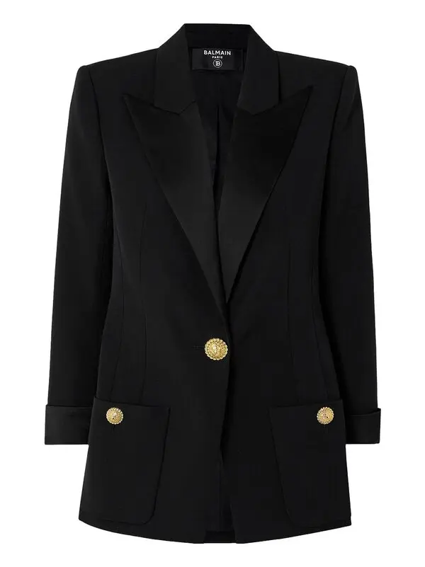 Balmain Embellished Grain De Poudre Wool Blazer - Black