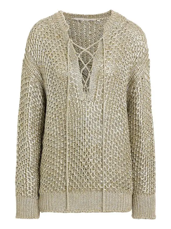Stella McCartney Metallic Cotton-blend Lace-up Sweater - Platinum