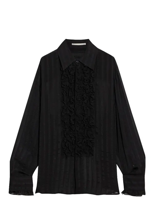 Stella McCartney Striped Ruffled Silk-blend Crepe De Chine Shirt - Black