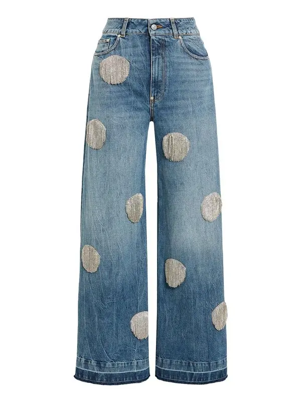 Stella McCartney Crystal-embellished Wide-leg Jeans - Mid Denim