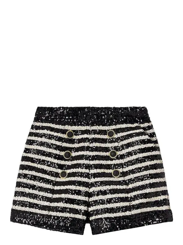 Balmain Embellished Striped Cady Shorts - Black
