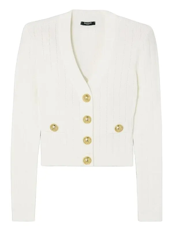 Balmain Ribbed-knit Cardigan - White