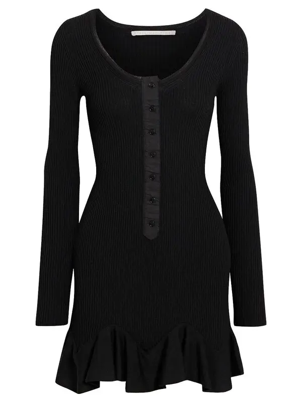 Stella McCartney Fluted Ribbed Wool Mini Dress - Black
