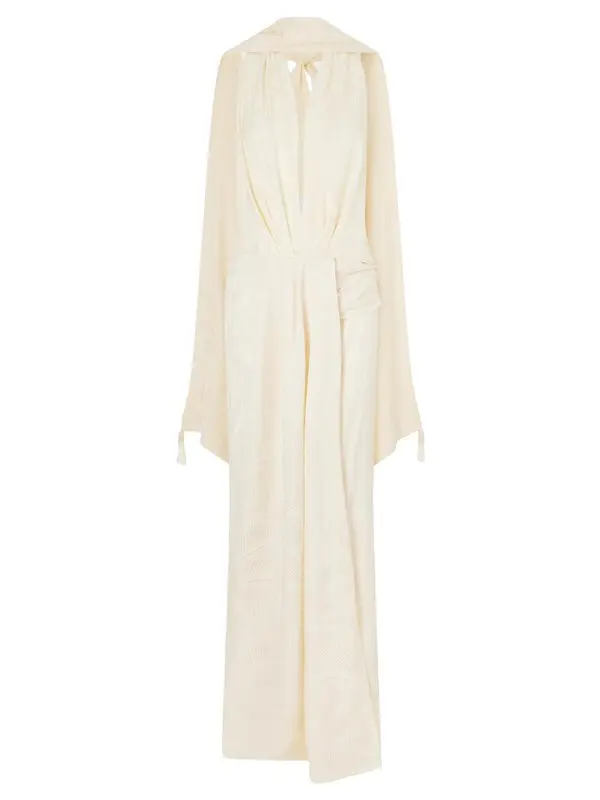 Johanna Ortiz Tasseled Satin-jacquard Halterneck Maxi Dress - Neutrals