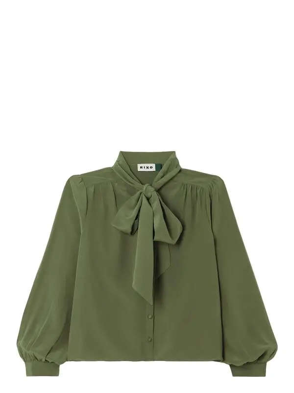 Rixo Melaina Pussy-bow Silk Crepe De Chine Blouse - Green
