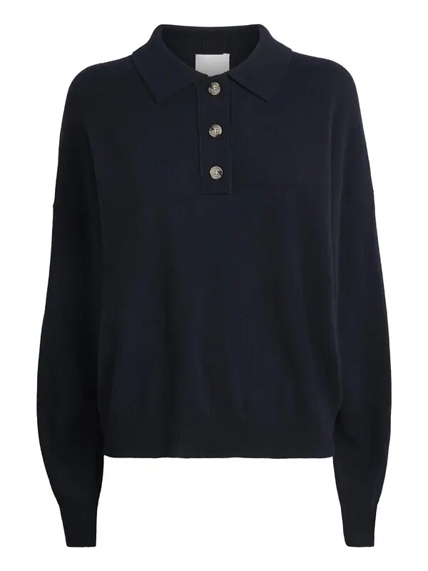 ALLUDE Cashmere Polo Sweater - Navy
