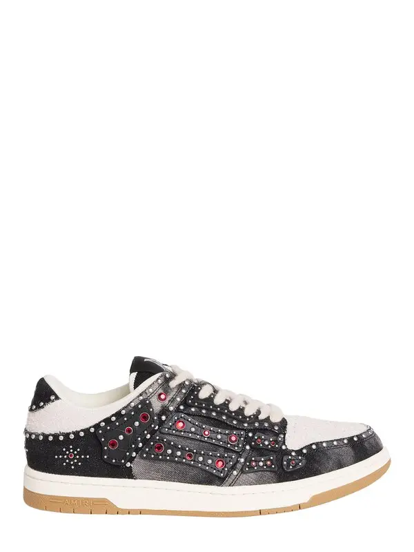 Amiri Denim-suede Studded Skel Sneakers - Black