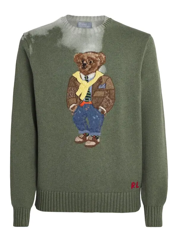 Polo Ralph Lauren Cotton Embroidered Polo Bear Sweater - Grey