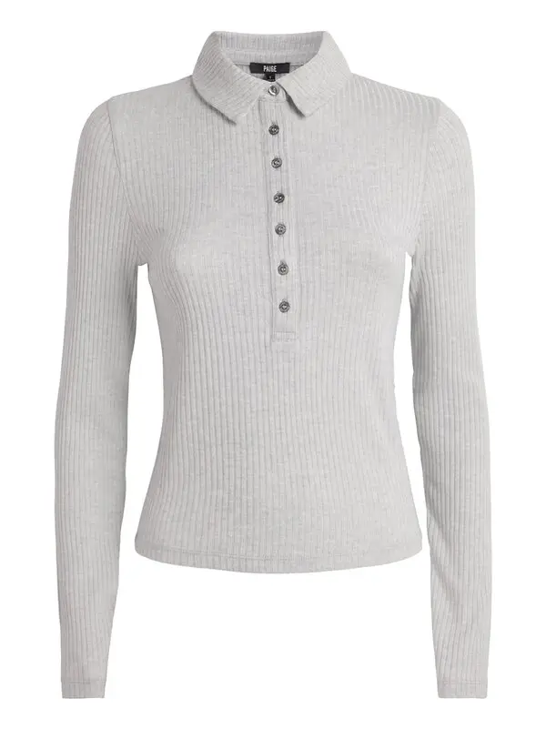Paige Eden Ribbed Polo Top - Grey