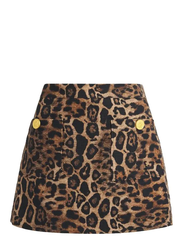 L'Agence Cotton Leopard Cyra Mini Skirt - Brown