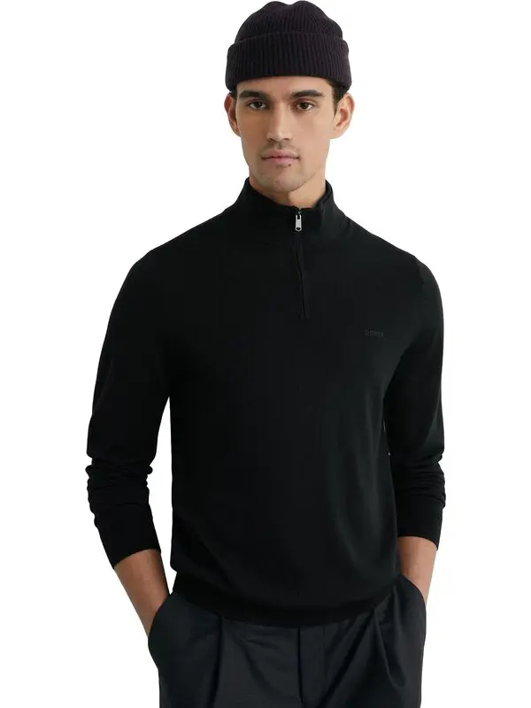 REISS Osborne Merino Wool Half-zip Jumper - Black