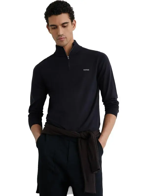 REISS Osborne Merino Wool Half-zip Jumper - Navy