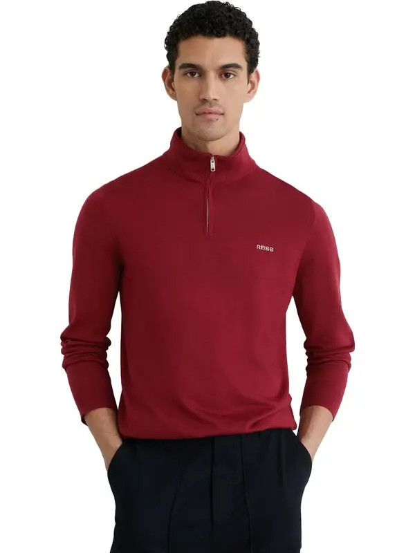 REISS Osborne Merino Wool Half-zip Jumper - Red