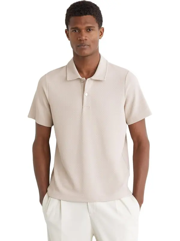 REISS Kennedy Textured Half-button Polo Shirt - Stone
