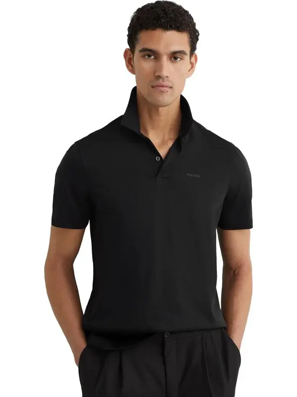 REISS Tello Airwater-cotton Logo Polo Shirt - Black