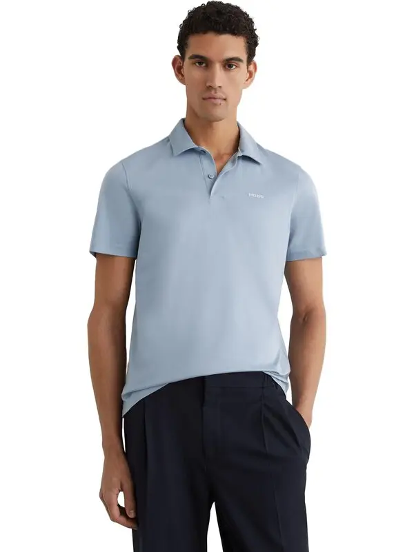 REISS Tello Airwater-cotton Logo Polo Shirt - Soft Blue