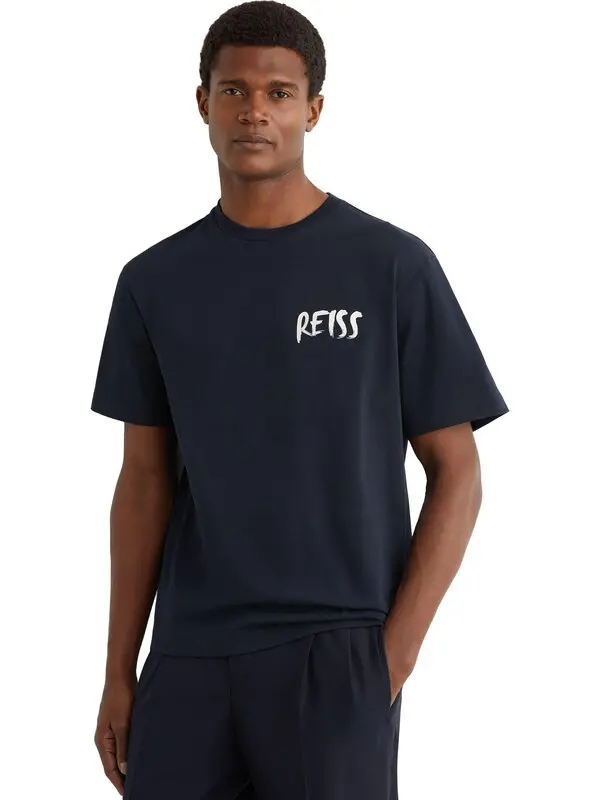 REISS Abbott Cotton Logo-print Relaxed-fit T-shirt - Navy