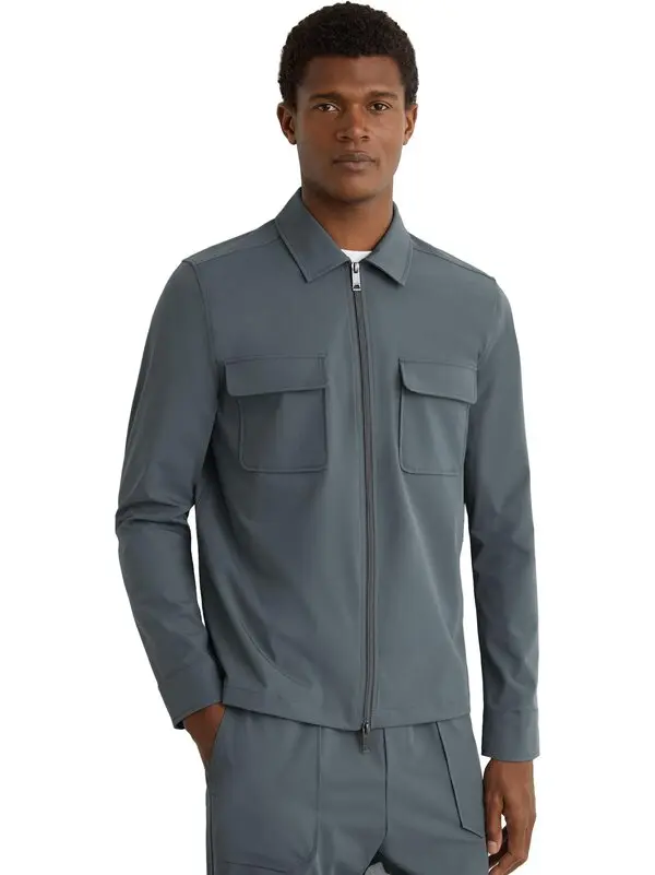 REISS Ascend Technical Zip-through Overshirt - Airforce Blue