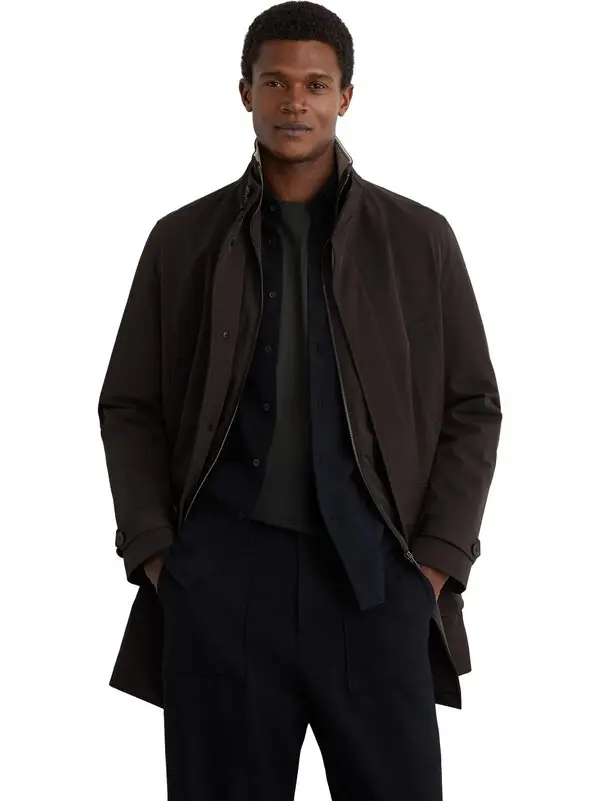 REISS Haylen Hybrid Overcoat With Removable Gilet - Dark Brown