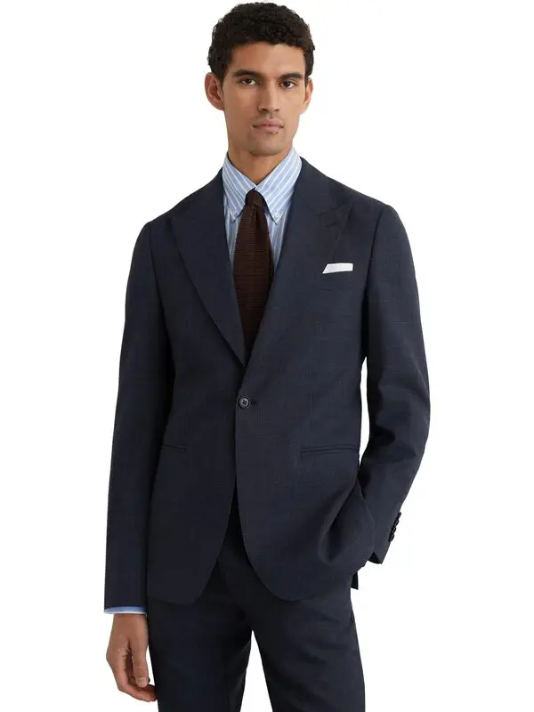 REISS Fibre Wool Textured Single-breasted Blazer Tailored-fit - Airforce Blue