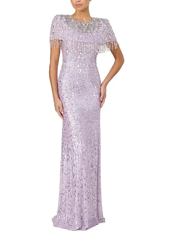 Jenny Packham Eugenie Sequin Fringed Maxi Dress - Thistle