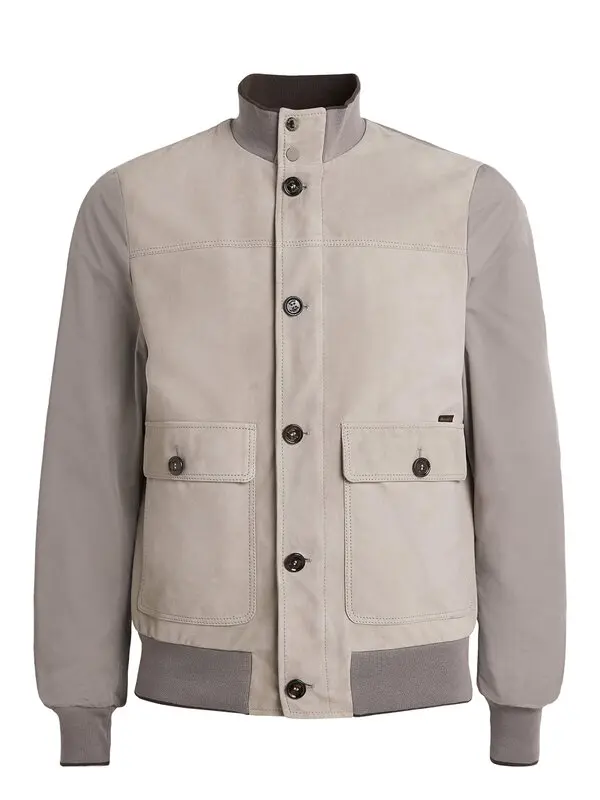 MOORER Suede-front Kant Bomber Jacket - Beige