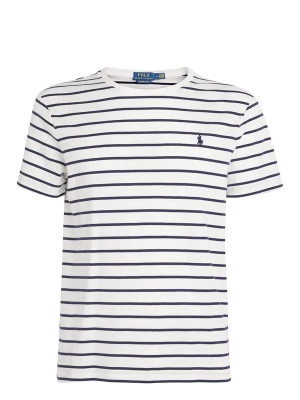 Polo Ralph Lauren Cotton Stripe Polo Pony Slim T-shirt - White