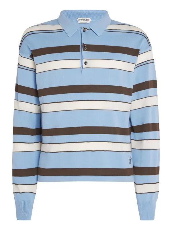 JW Anderson Cotton Rugby Stripe Polo Sweater - Blue