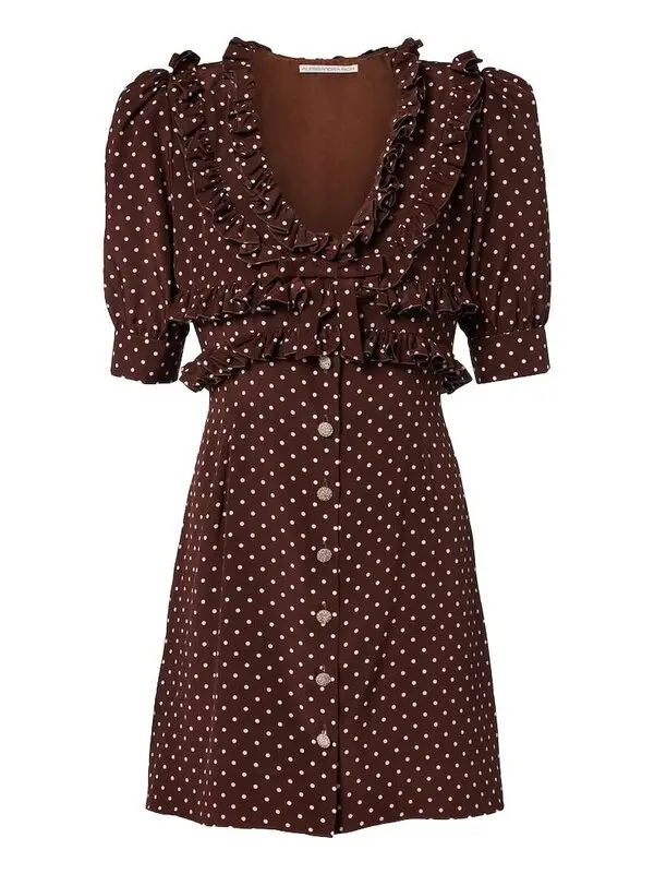 Alessandra Rich Polka-dot Ruffled Minidress - Brown