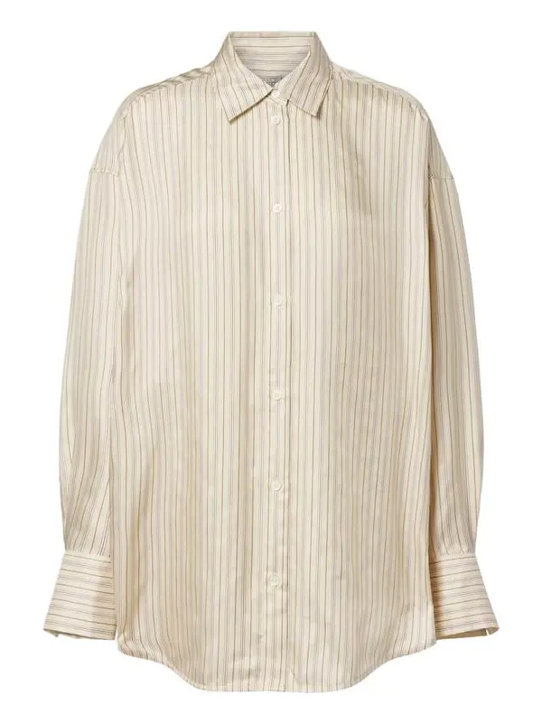 TOTEME Striped Silk Shirt - Beige