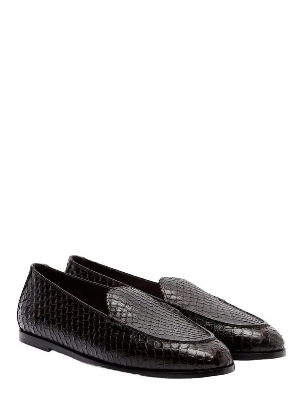 AQUAZZURA College Snake-effect Leather Loafers - Brown