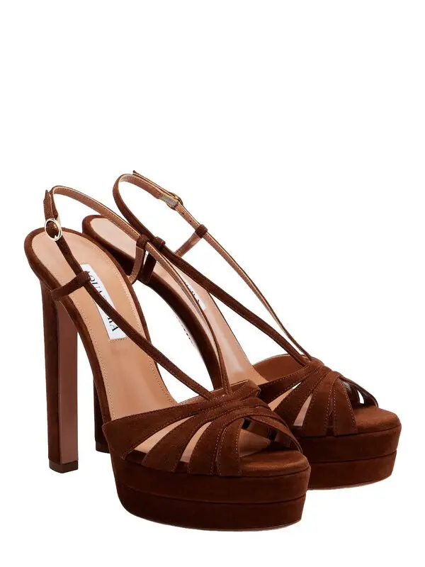 AQUAZZURA Aimée 130 Suede Platform Sandals - Brown