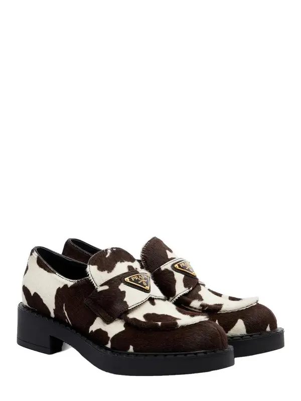 Prada Chocolate Cow-print Calf Hair Loafers - Brown