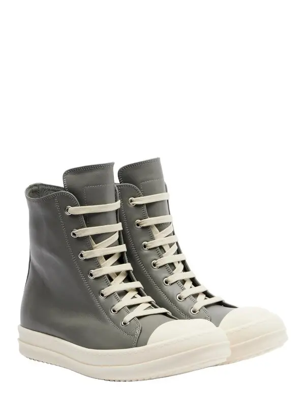 Rick Owens Leather High-top Sneakers - Grey