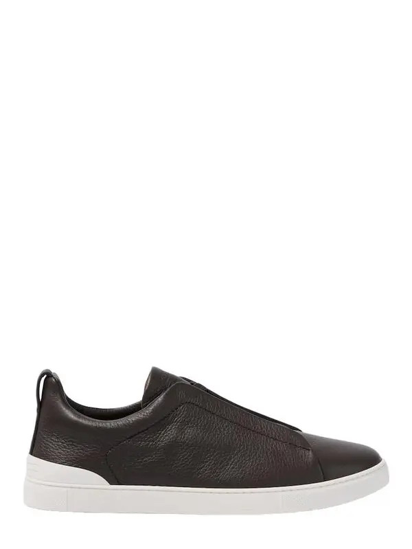 Zegna Triple Stitch Leather Sneakers - Brown