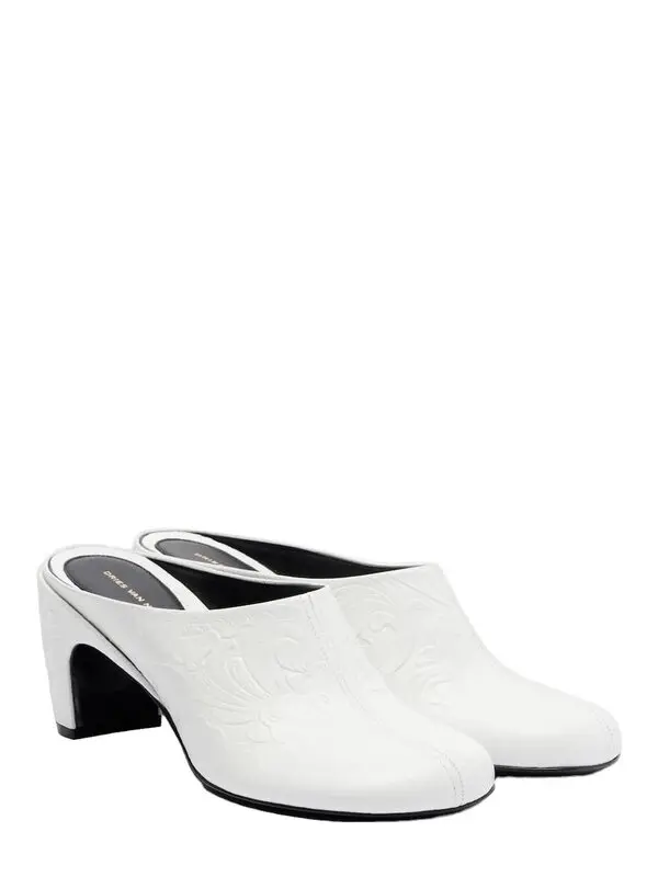 Dries Van Noten 65 Debossed Leather Mules - White