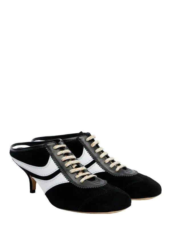 Dries Van Noten 65 Leather-trimmed Suede Mules - Black